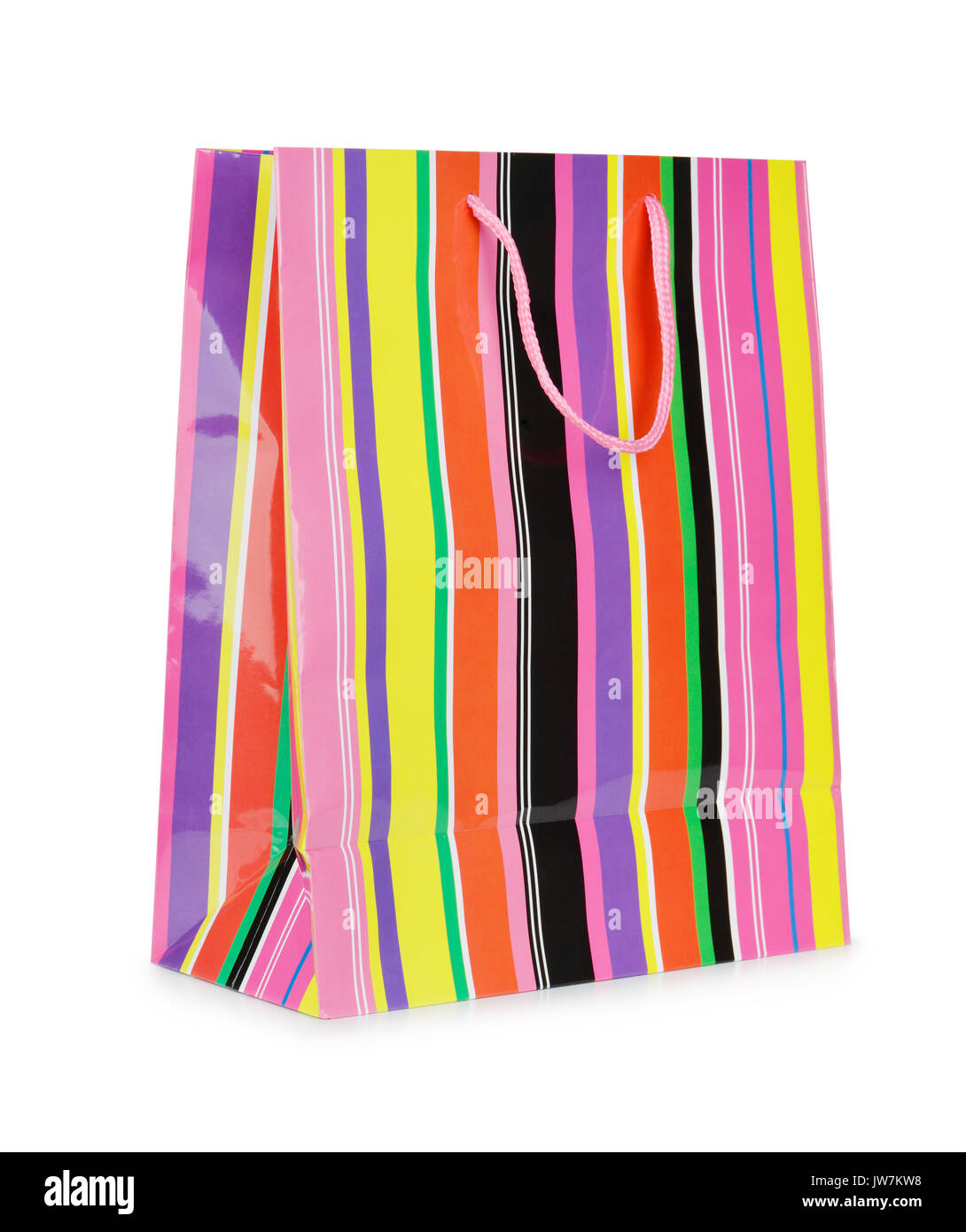 Single colorful striped paper shopping bag isolated on white Stock ...