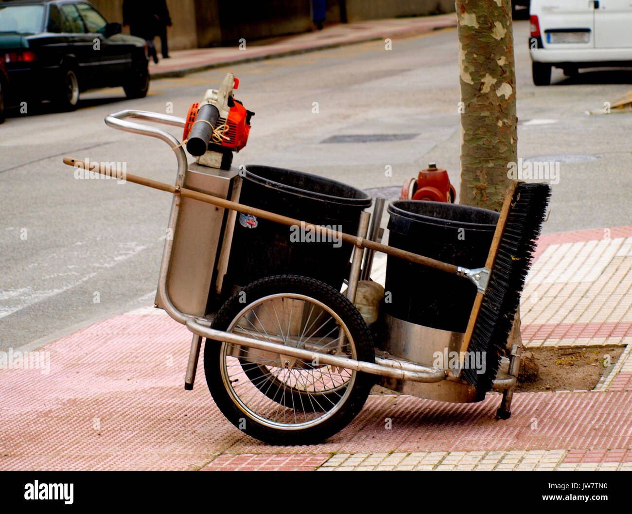 Trash trolley for street mantenance Stock Photo - Alamy