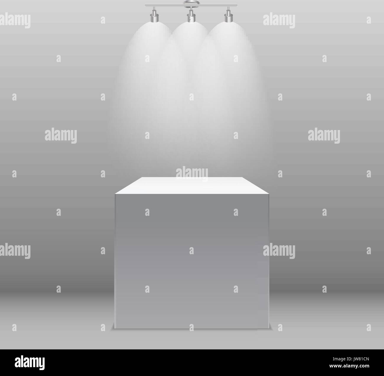 Exhibition Concept, White Empty Box, Stand with Illumination on Gray ...