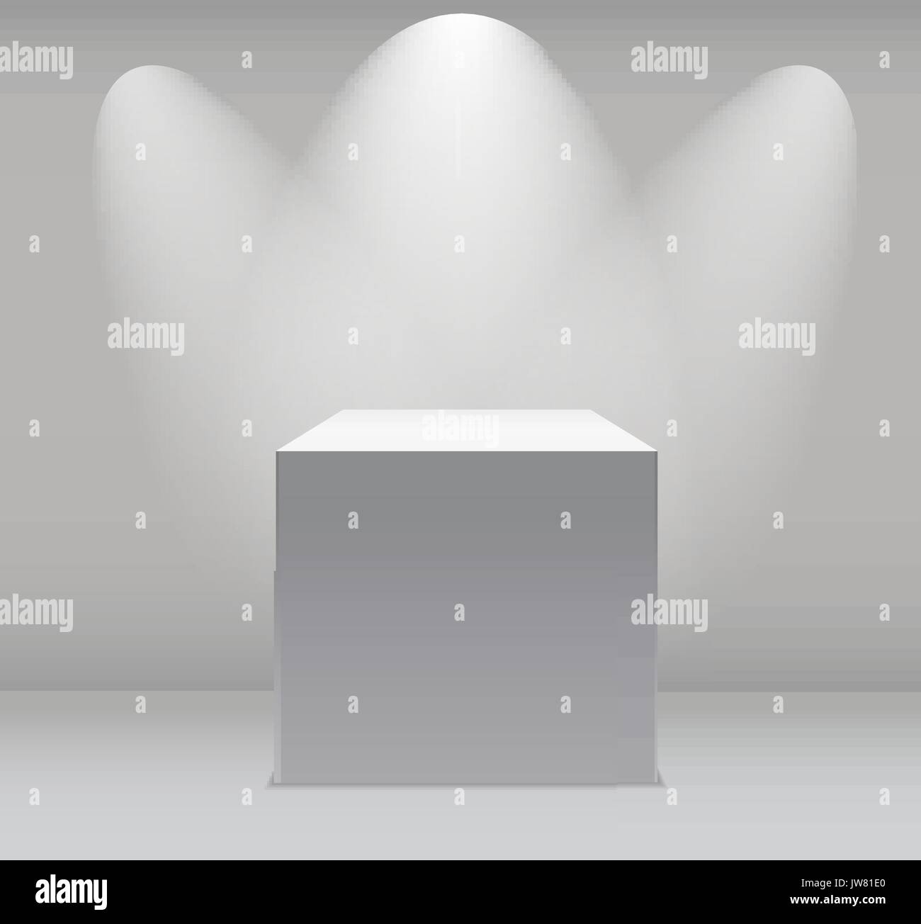 Exhibition Concept, White Empty Box, Stand with Illumination on Gray ...