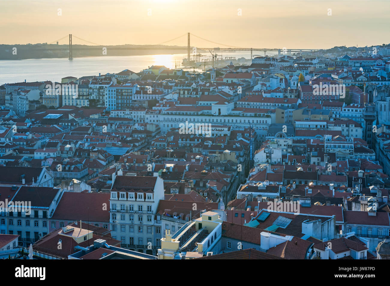 Lisbon roofs aerial view at sunset Stock Photo - Alamy
