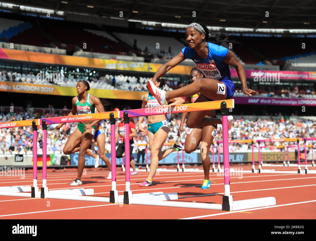 USA's Kendra Harrison competes in the Women's 100m Hurdles Heats during ...