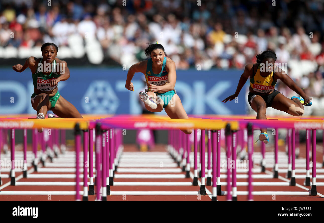 Australia's Michelle Jenneke (centre)Nigeria's Lindsay Lindley (left ...