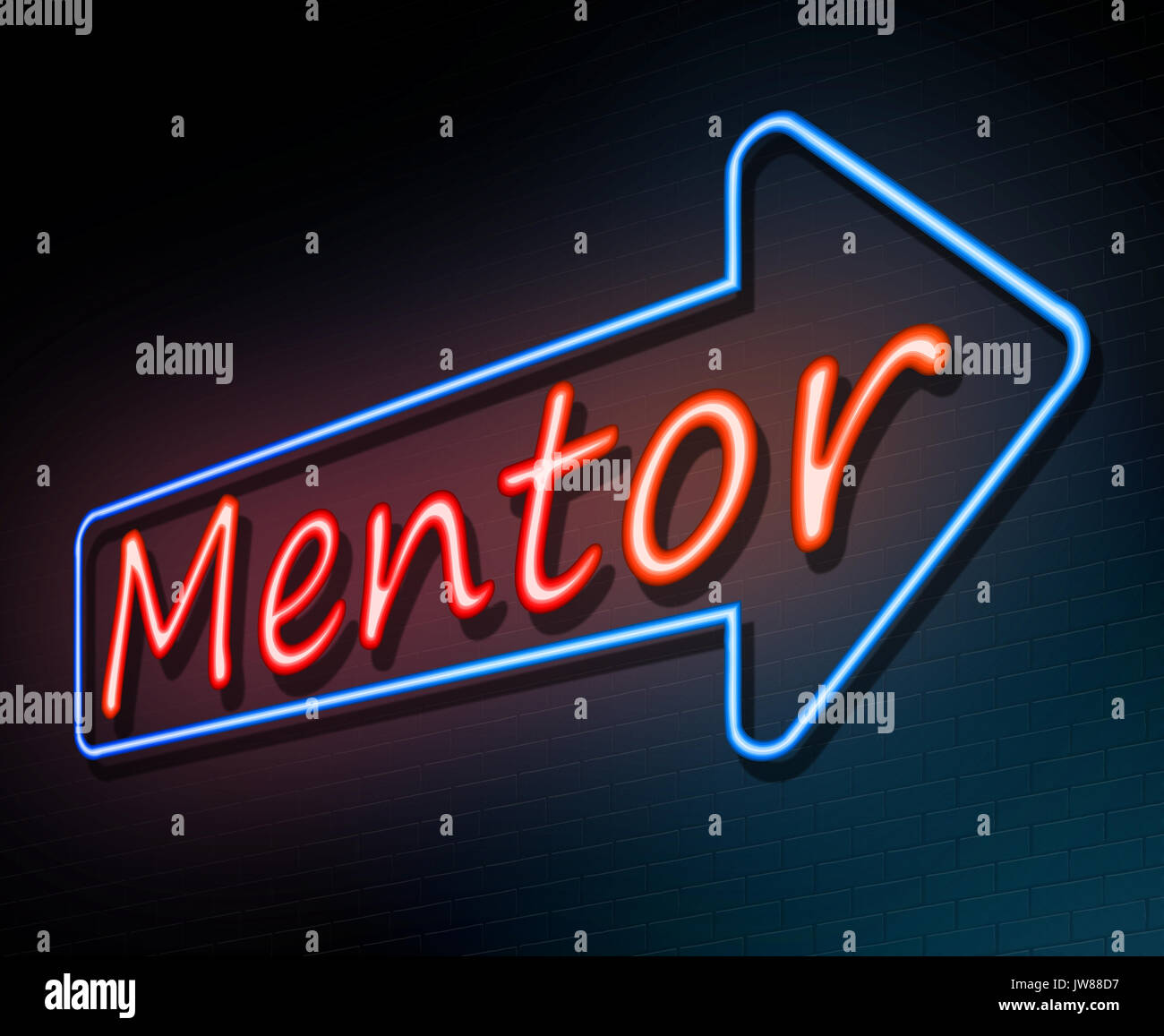 3d Illustration depicting an illuminated neon sign with a mentor ...