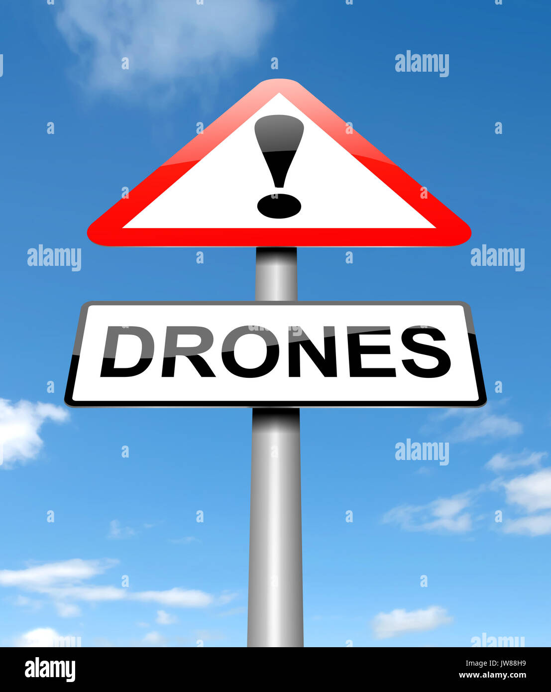 3d illustration depicting a warning sign with a drones concept Stock ...