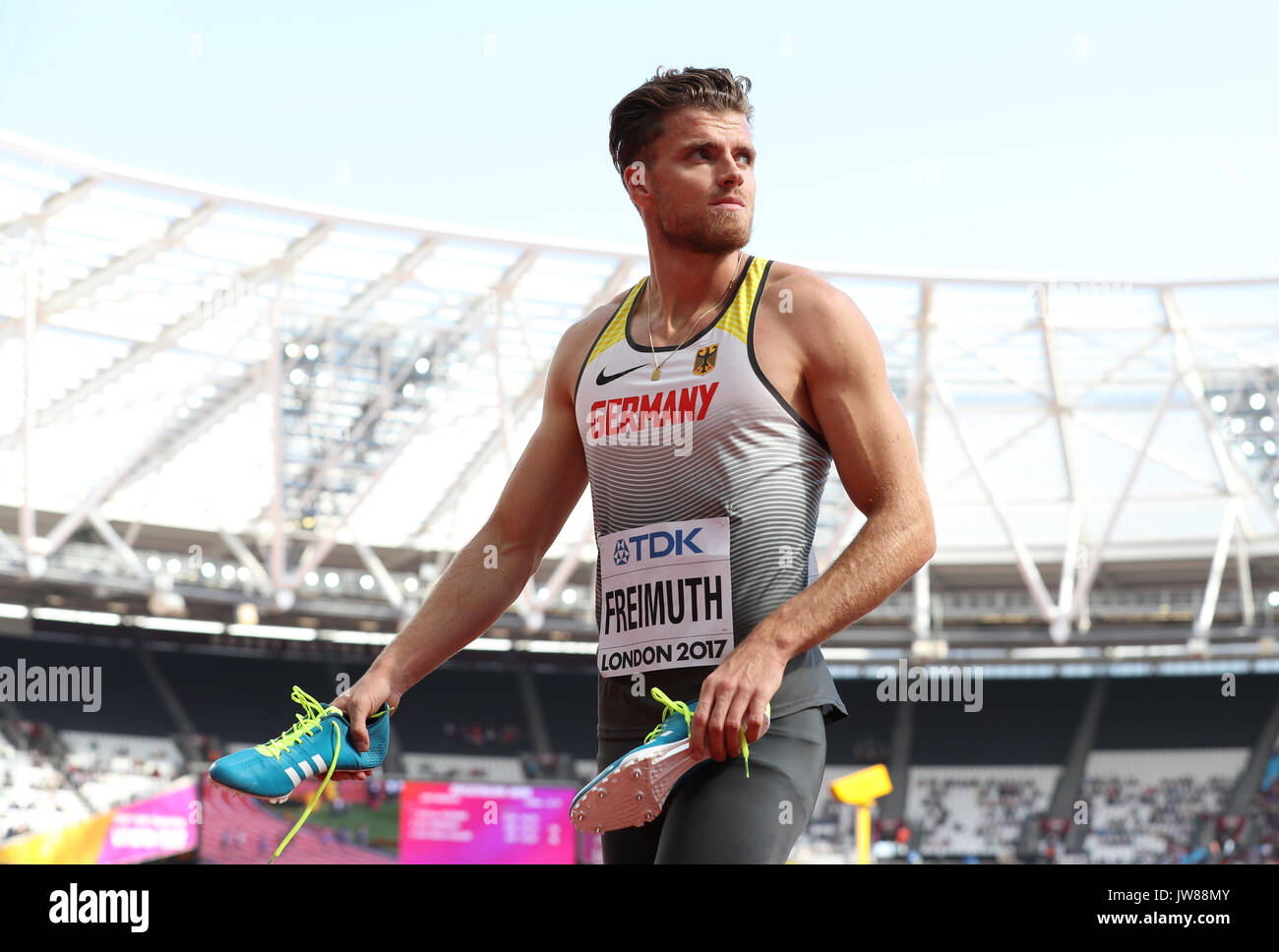 Germany's Rico Freimuth after competing in the 100m during the men's ...