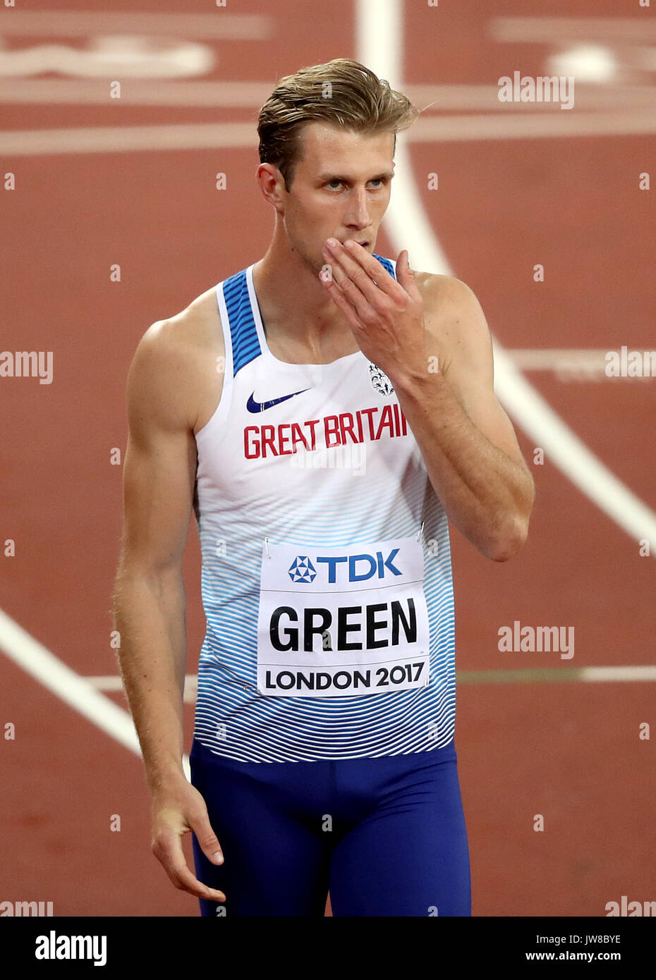 Great Britain's Jack Green after the Men's 400m hurdles during day four ...