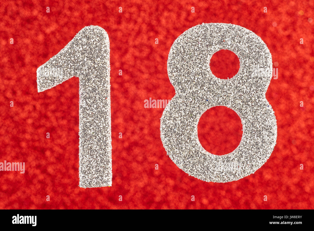 Number eighteen silver color over a red background. Anniversary ...