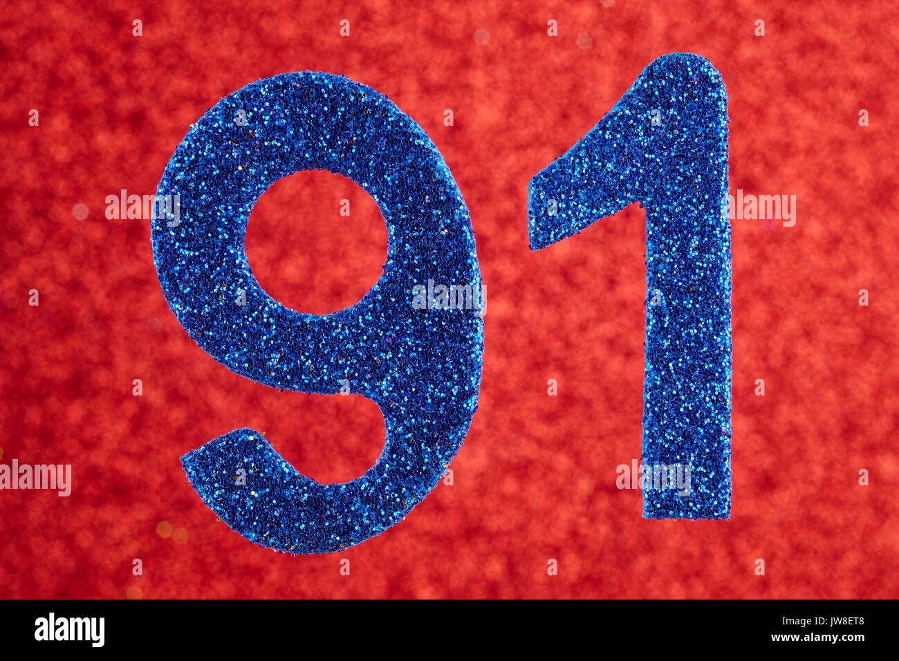 Number ninety-one blue color over a red background. Anniversary. Horizontal Stock Photo - Alamy