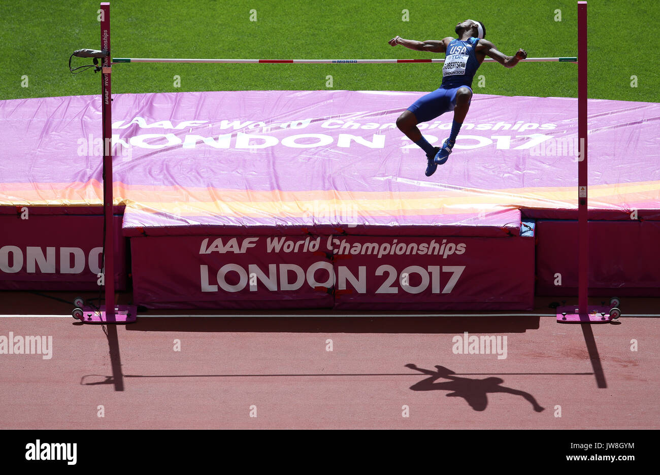 USA's Ricky Robertson competes in the Men's High Jump heats during day ...