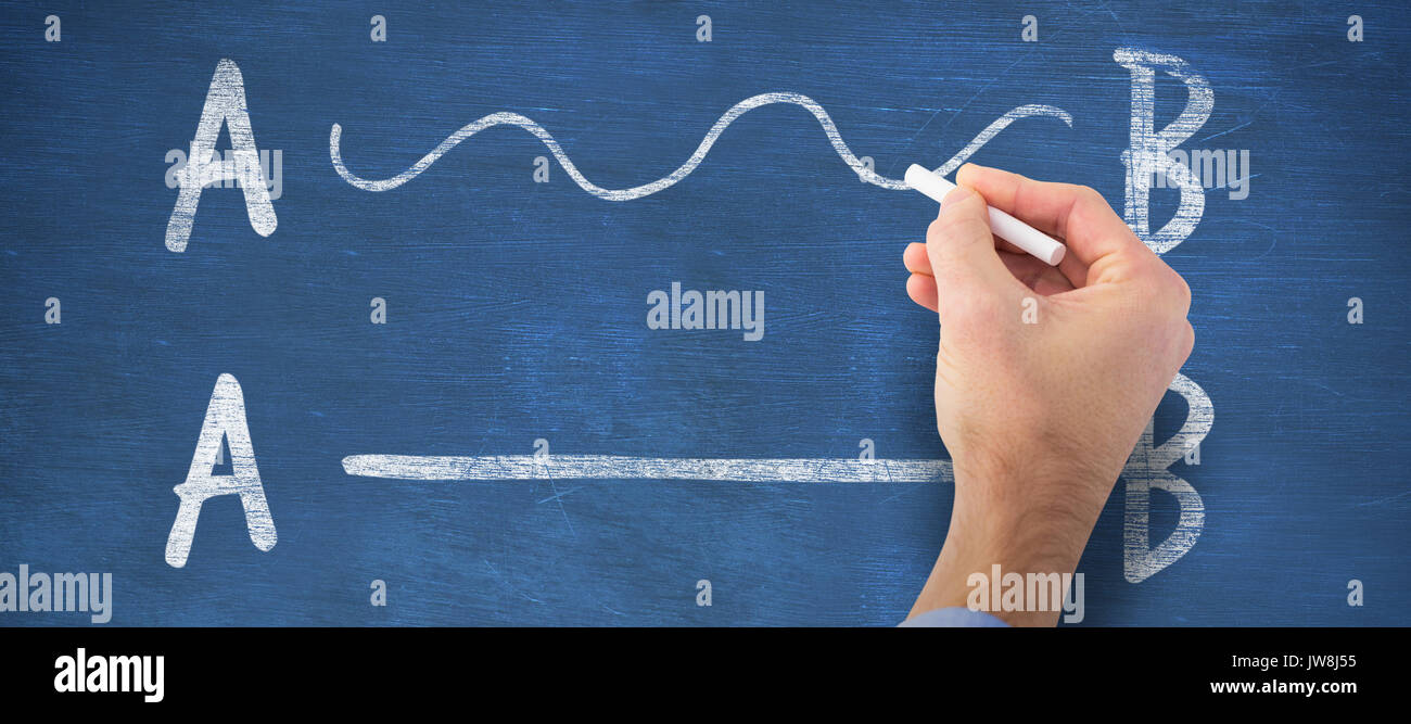 Hand writing with a white chalk against blue background Stock Photo - Alamy