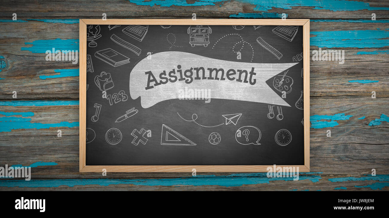 Image of ac chalkboard against assignment against black background ...