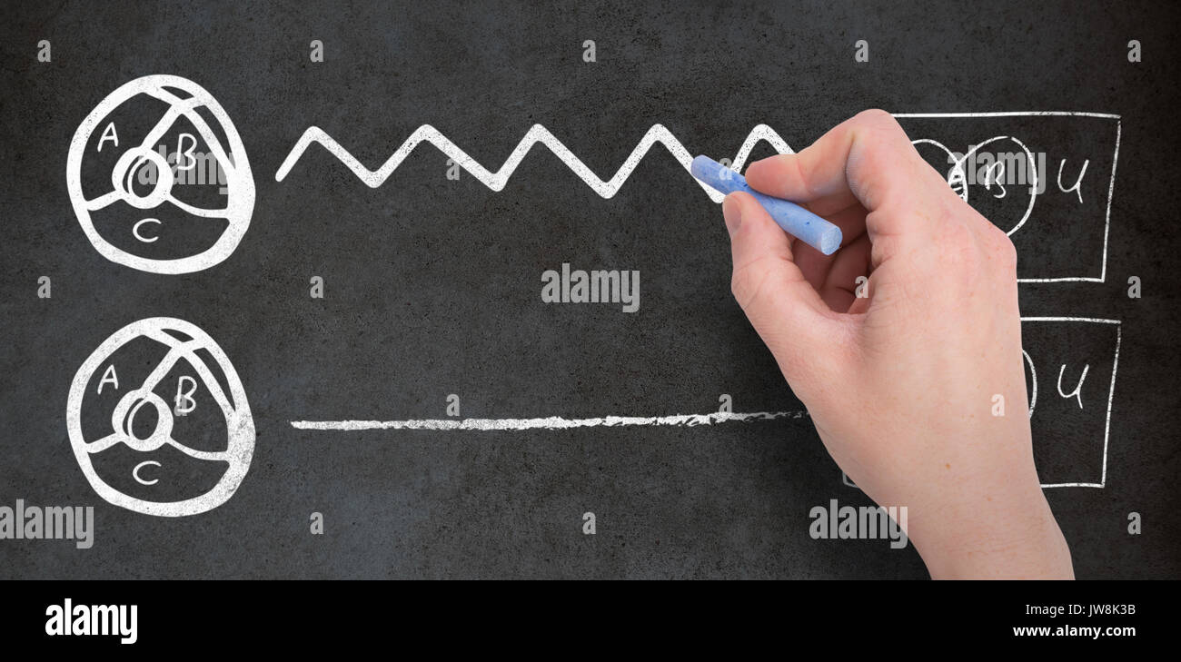 Hand writing with chalk against close-up of blackboard Stock Photo - Alamy