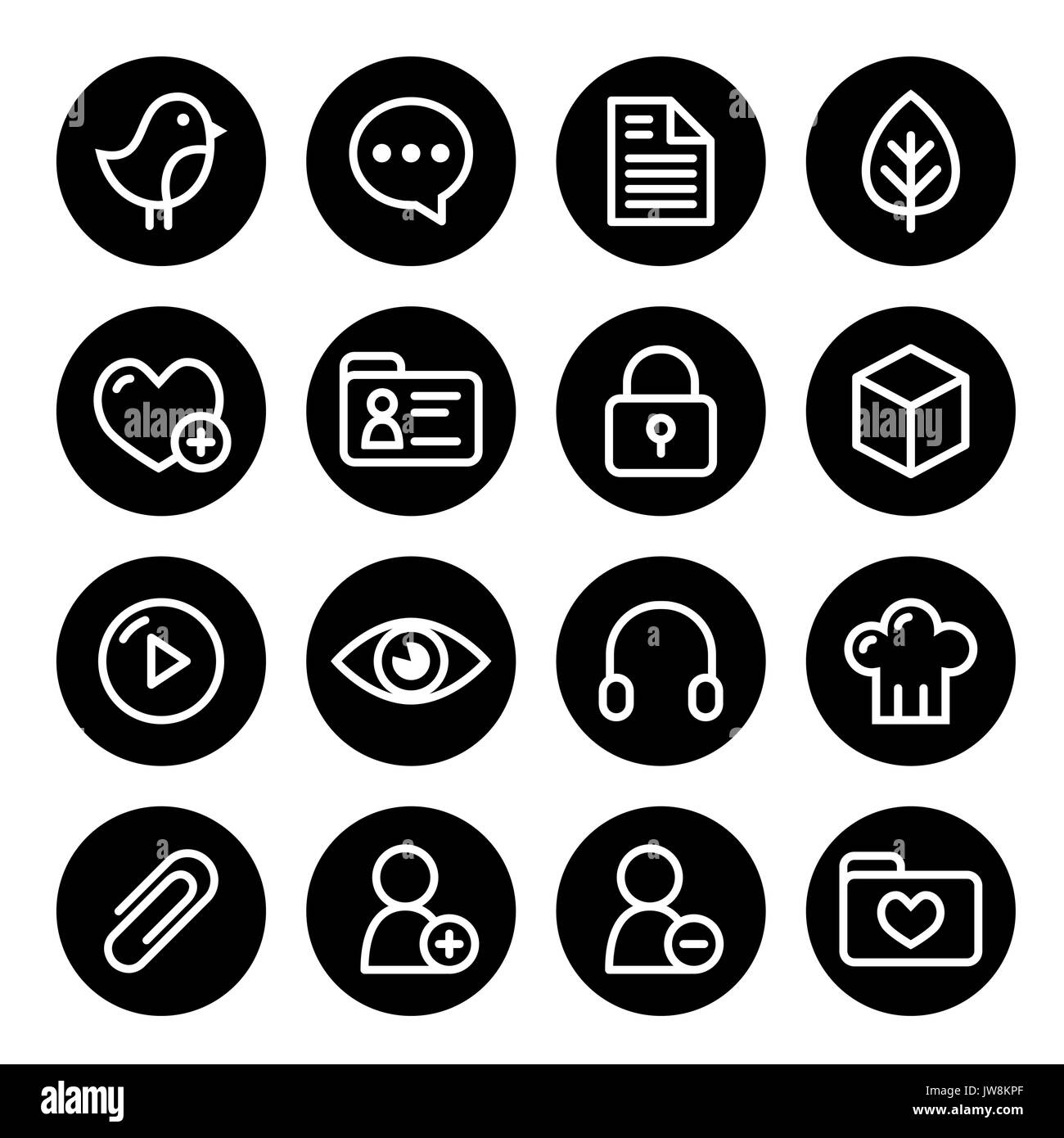 Website menu navigation round line icons - social media, blog, web page ...