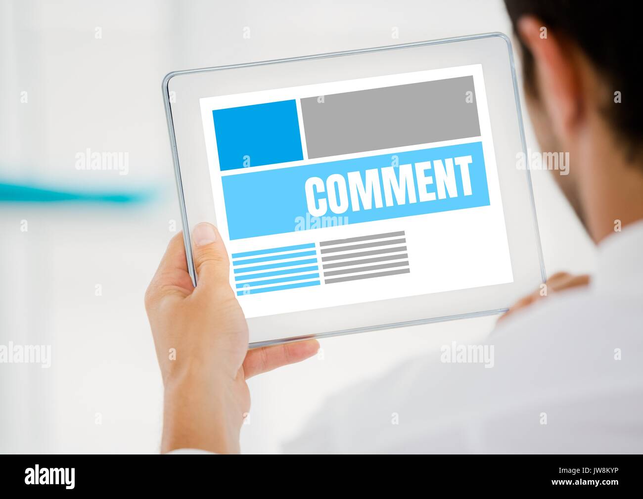 Digital composite of Comment text and graphic on tablet screen with ...