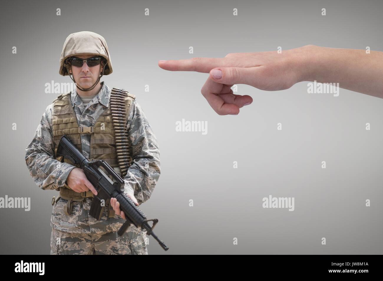Army soldier standing military holding weaponry uniform pointing war hi ...