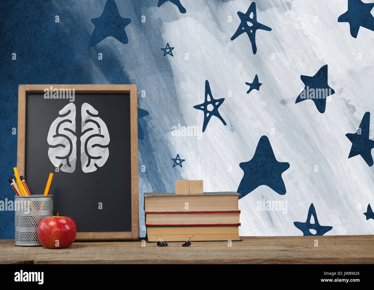 Digital composite of Brain Desk foreground with blackboard graphics of ...