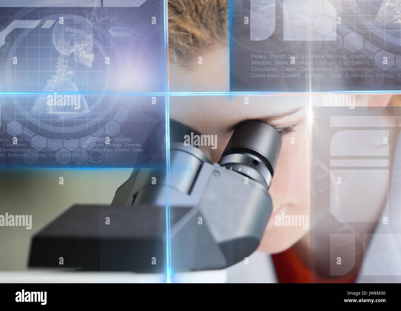 Digital composite of Female Student studying with microscope and ...