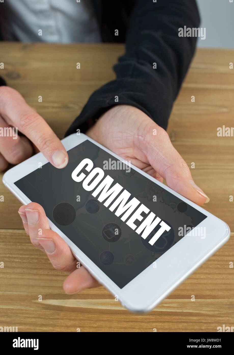 Digital composite of Comment text and graphic on phone screen with ...