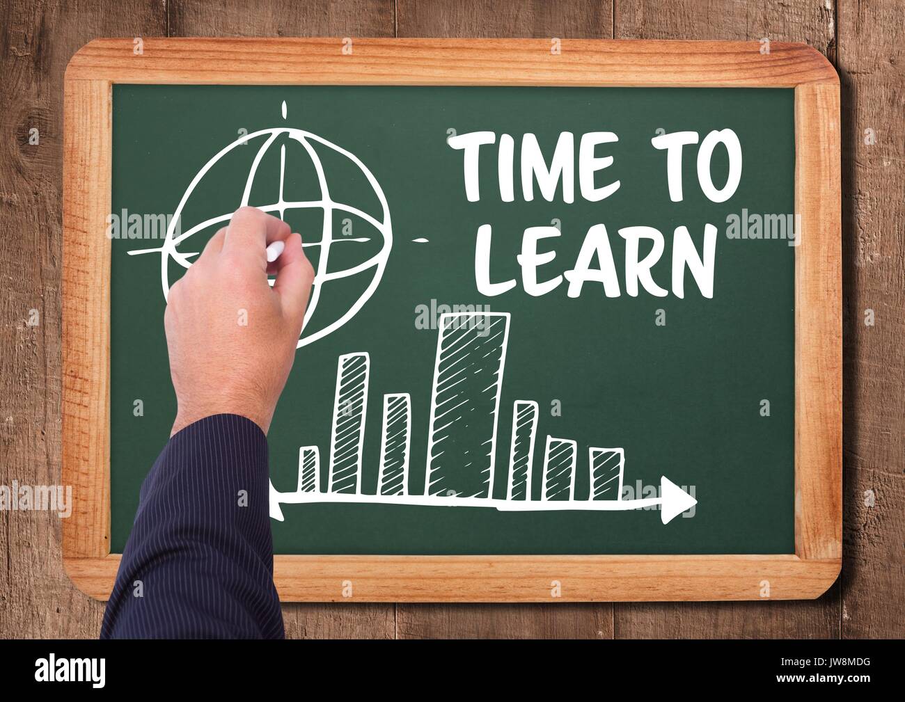Digital composite of Time to learn text and diagrams on blackboard ...