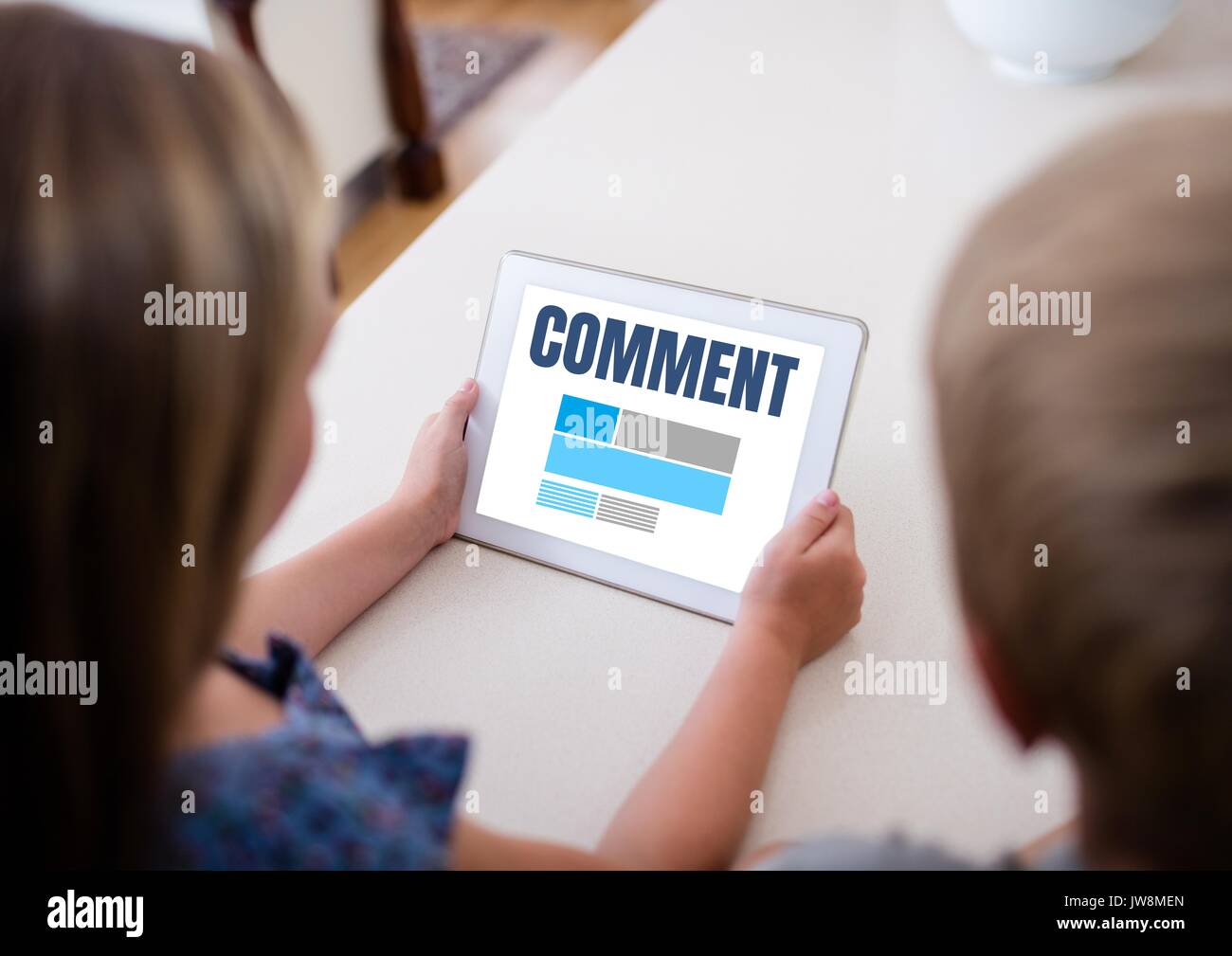Digital composite of Comment text and graphic on tablet screen with ...