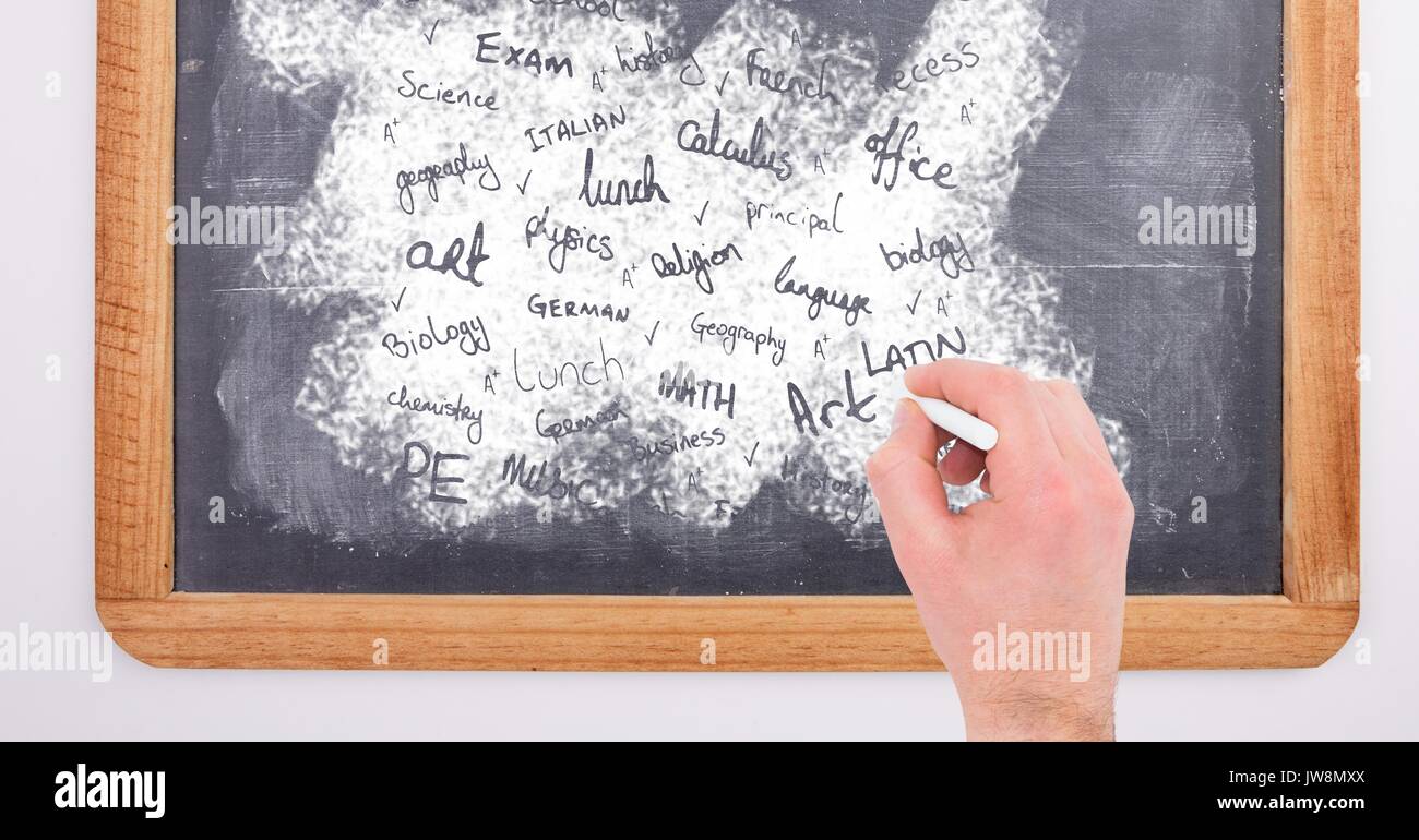 Digital composite of Hand writing school subjects on blackboard Stock ...