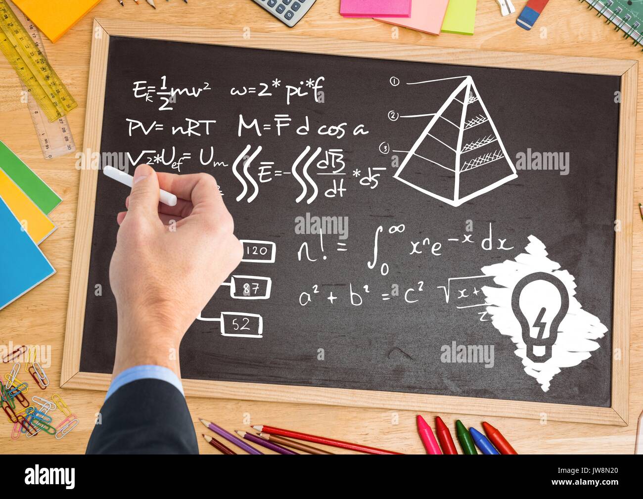 Digital composite of Hand writing equations on blackboard Stock Photo ...