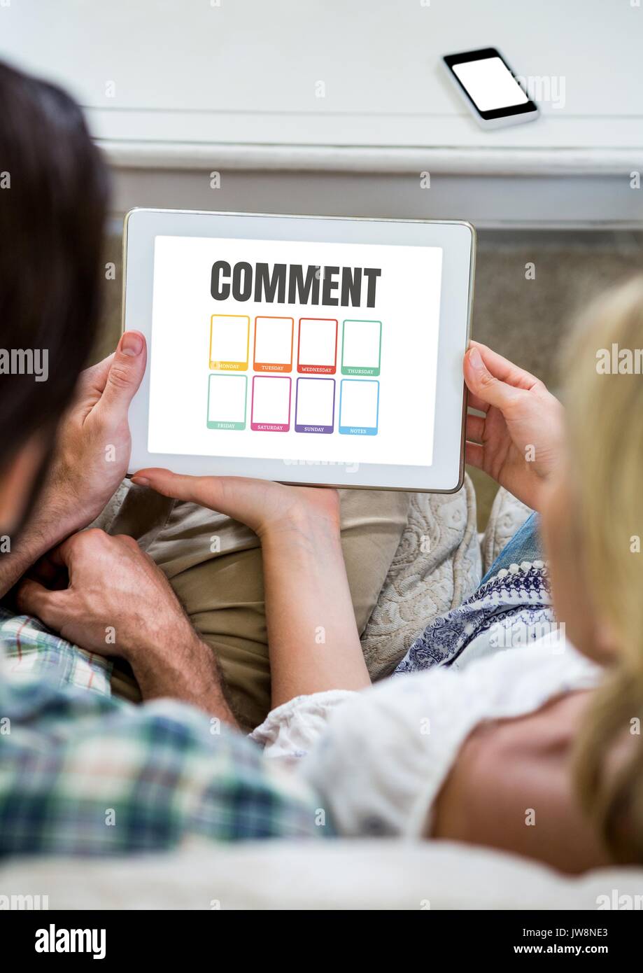 Digital composite of Comment text and graphic on tablet screen with ...