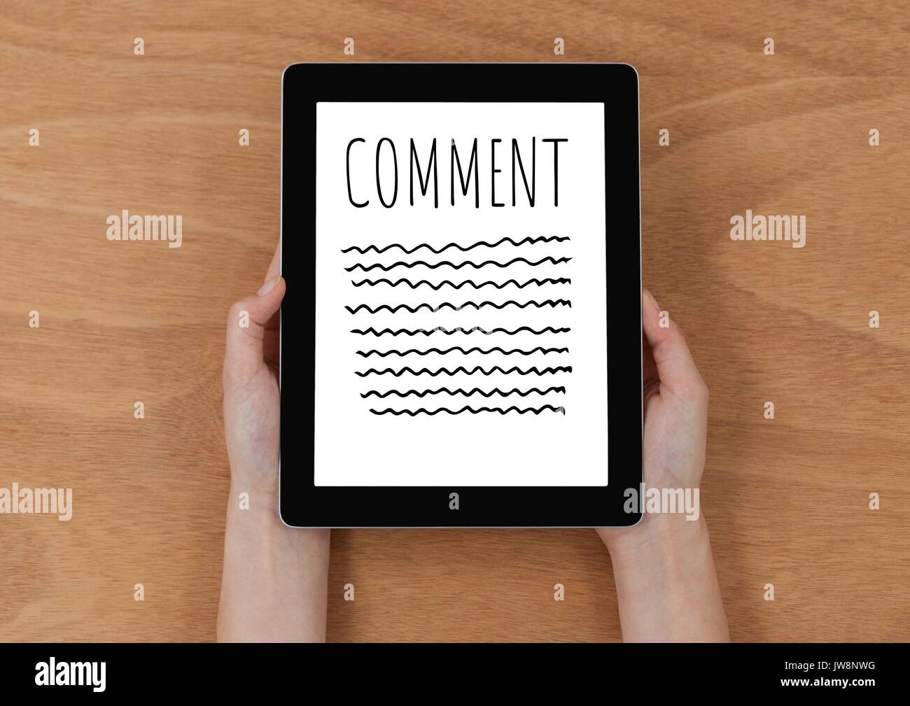 Digital composite of Comment text and graphic on tablet screen with ...