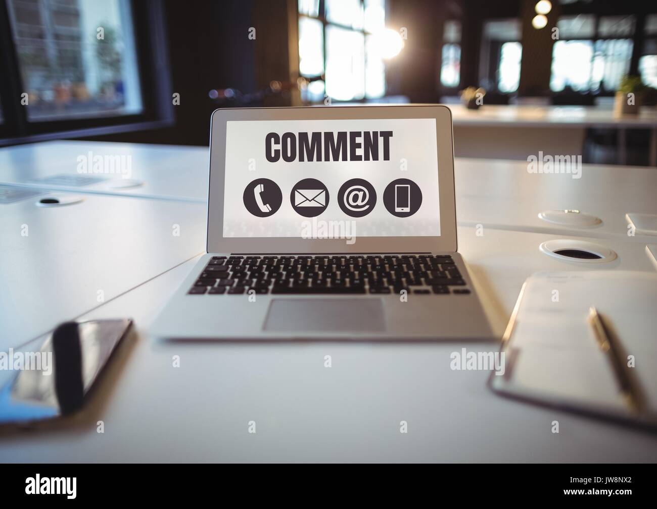 Digital composite of Comment text and graphics on laptop screen Stock ...