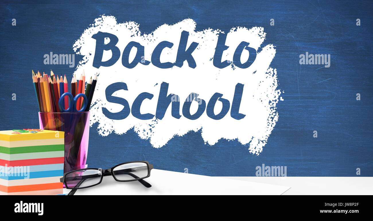 Digital composite of Desk foreground with blackboard graphics of Back ...