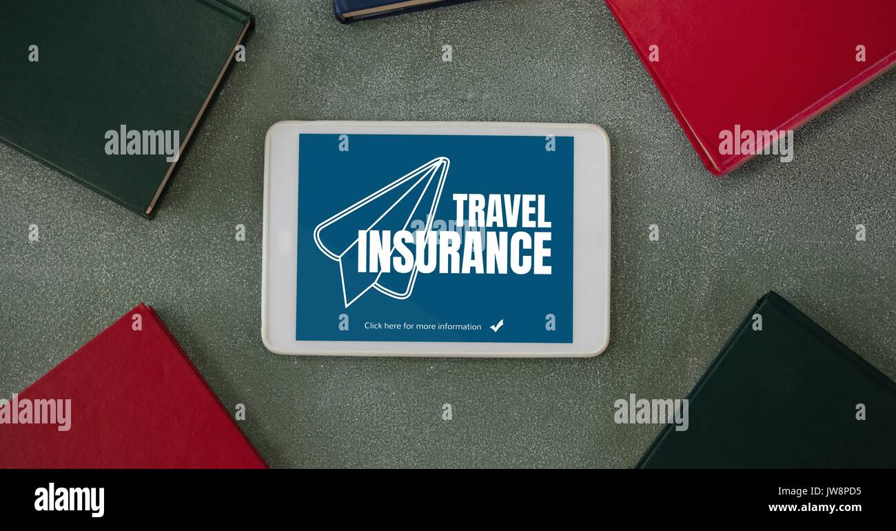 Digital composite of Tablet with travel insurance concept on screen ...
