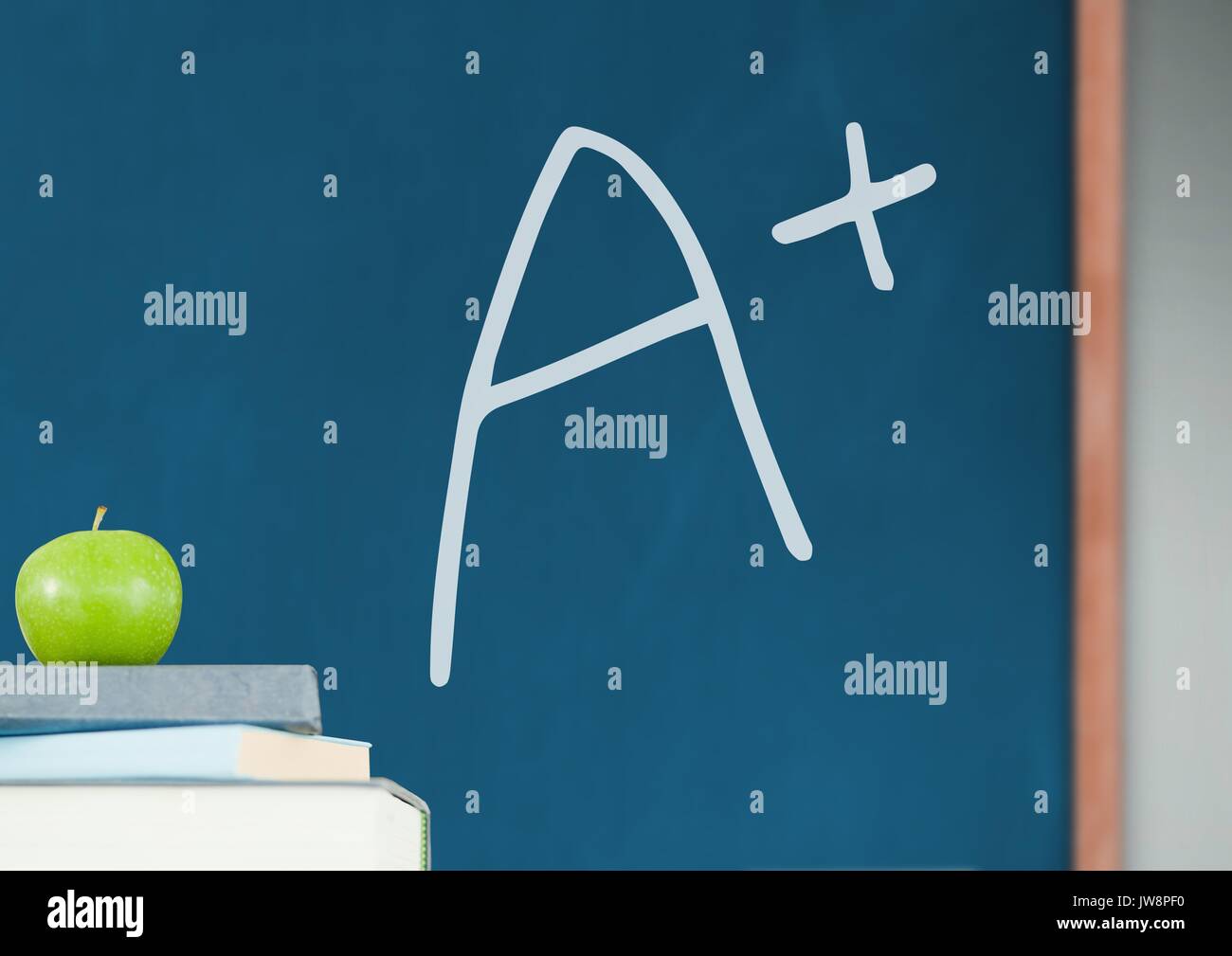 Digital composite of A+ grade with chalk and apple Stock Photo - Alamy