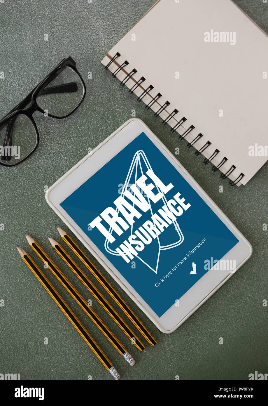 Digital composite of Tablet with travel insurance concept on screen ...