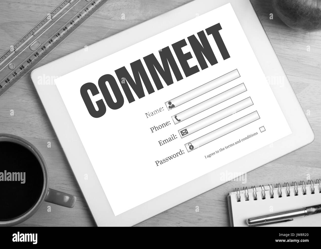 Digital composite of Comment text and graphic on tablet screen Stock ...