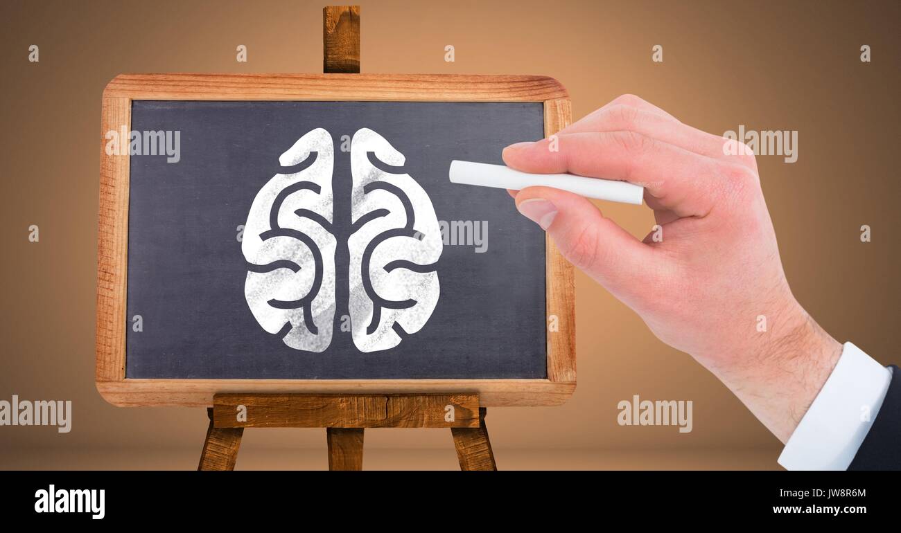 Digital composite of Hand drawing brain on blackboard Stock Photo - Alamy