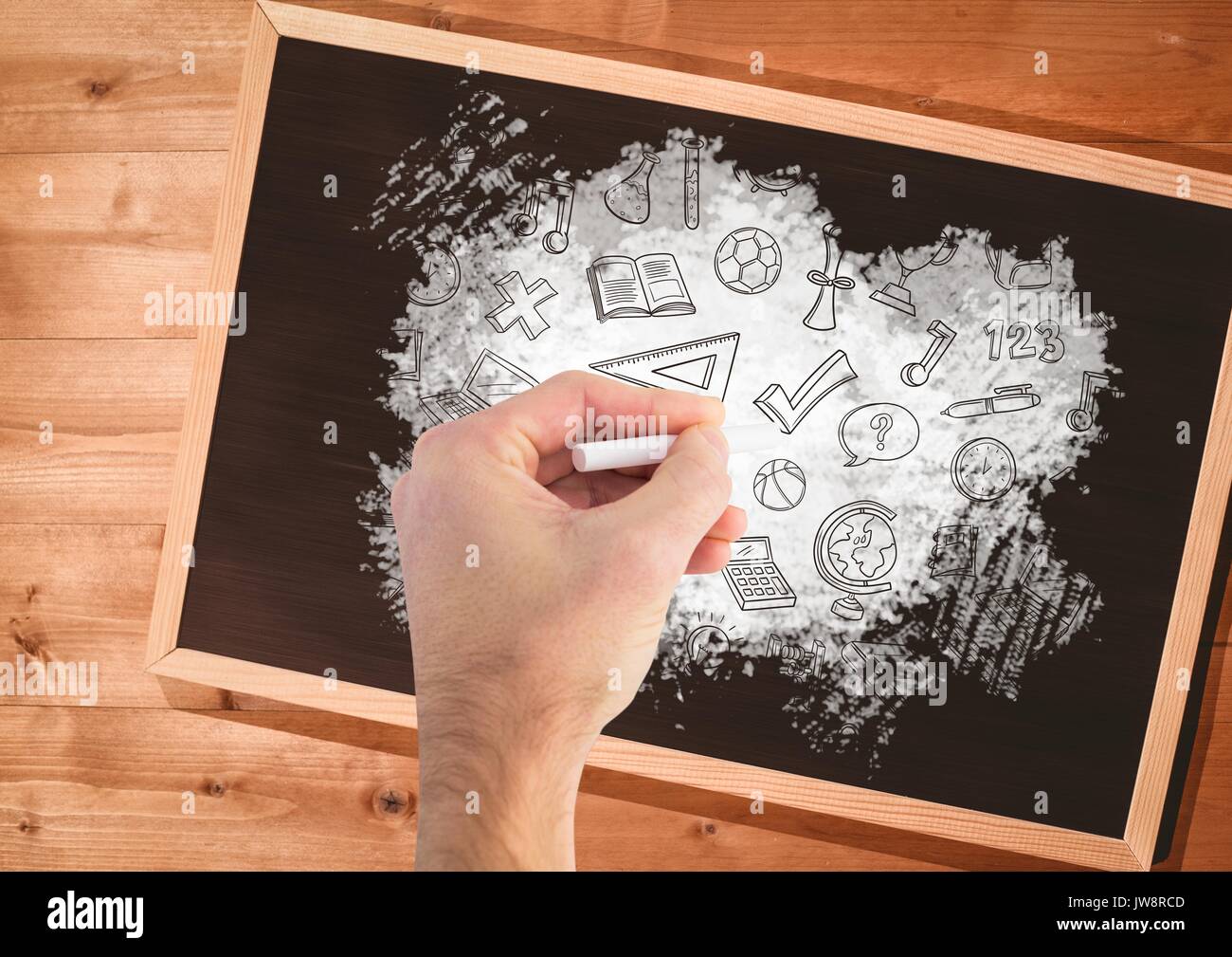 Digital composite of Hand drawing education graphics on blackboard ...