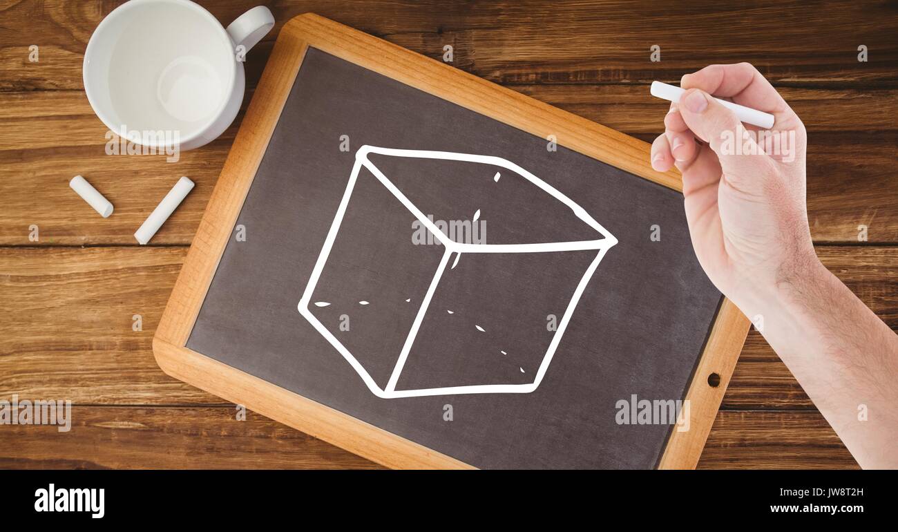 Digital composite of Hand drawing cube on blackboard Stock Photo - Alamy