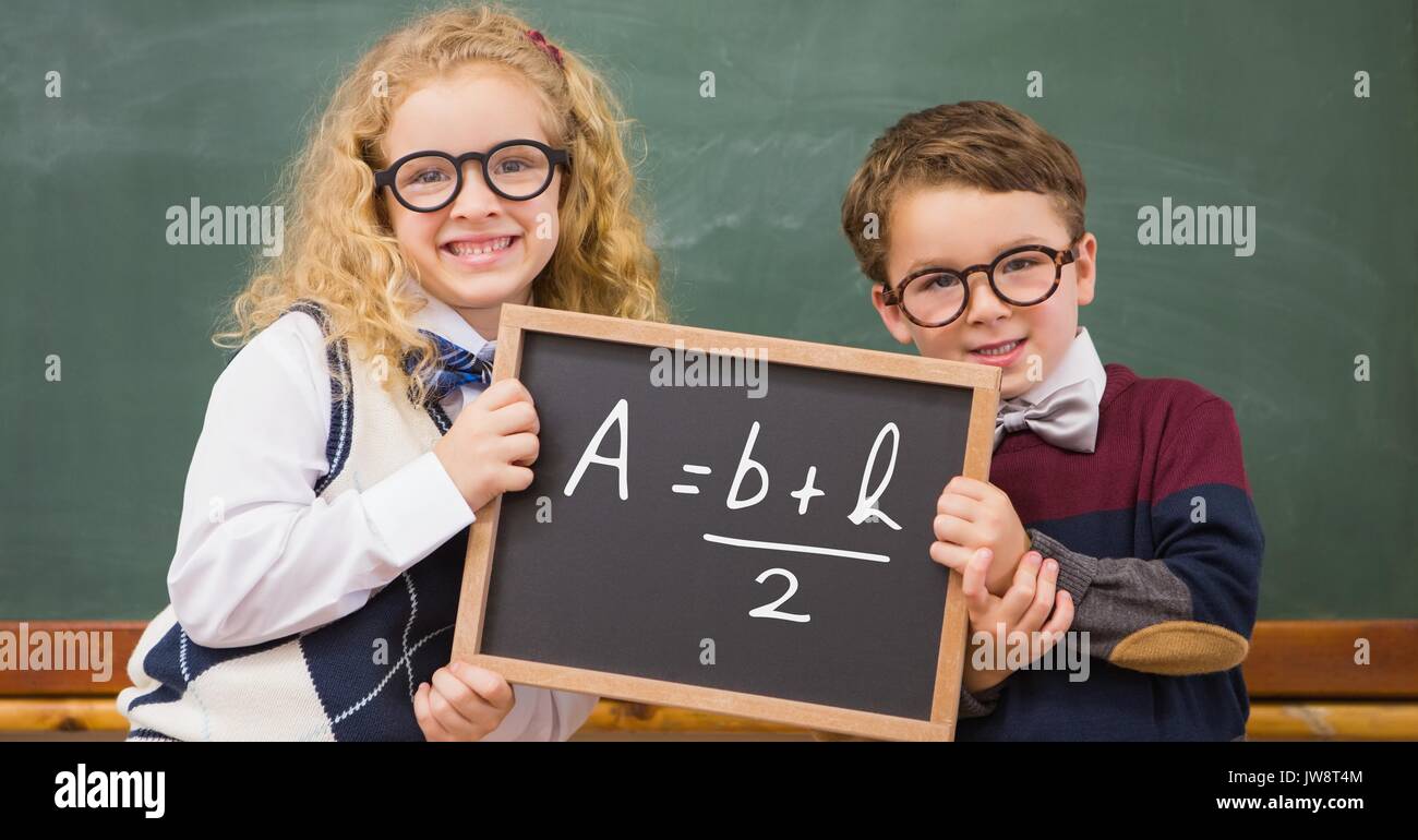 Digital composite of Children holding blackboard with math equation ...