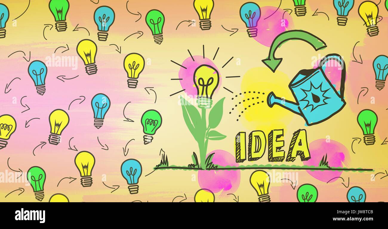 Digital composite of colorful idea light bulbs graphics Stock Photo - Alamy