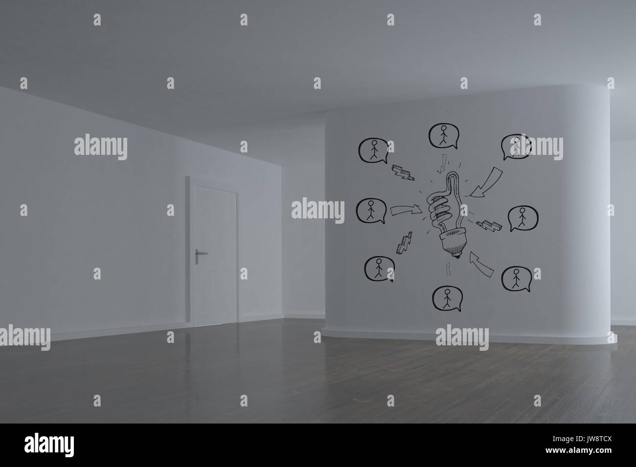 Digital composite of Conceptual graphic on 3D room wall Stock Photo - Alamy