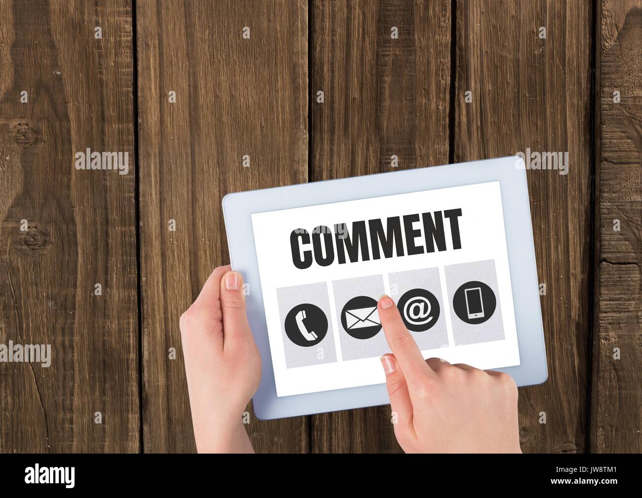 Digital composite of Comment text and graphic on tablet screen with ...