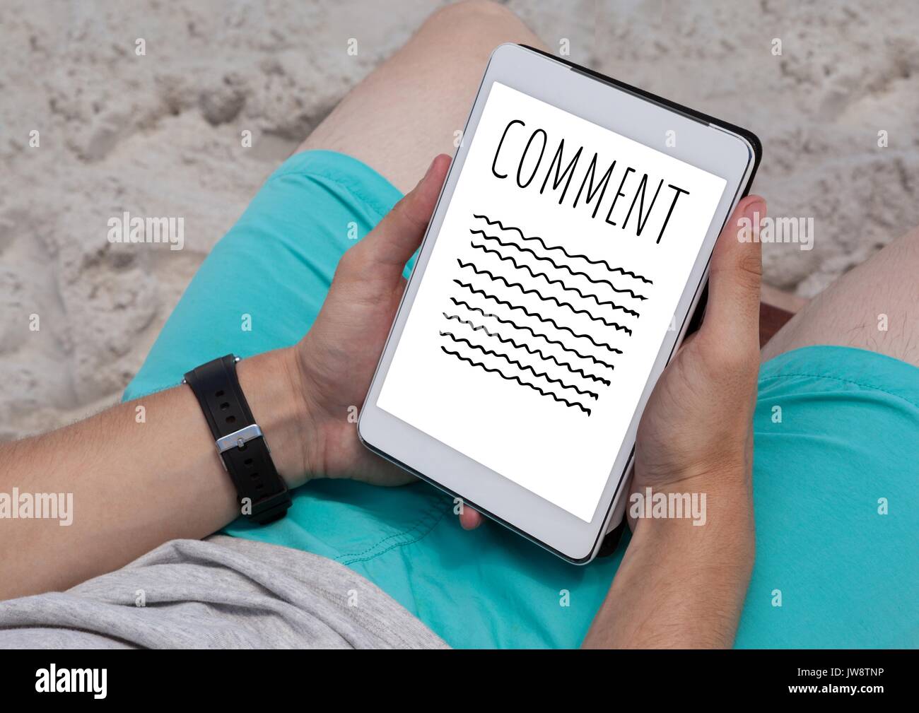 Digital composite of Comment text and writing graphic on tablet screen ...