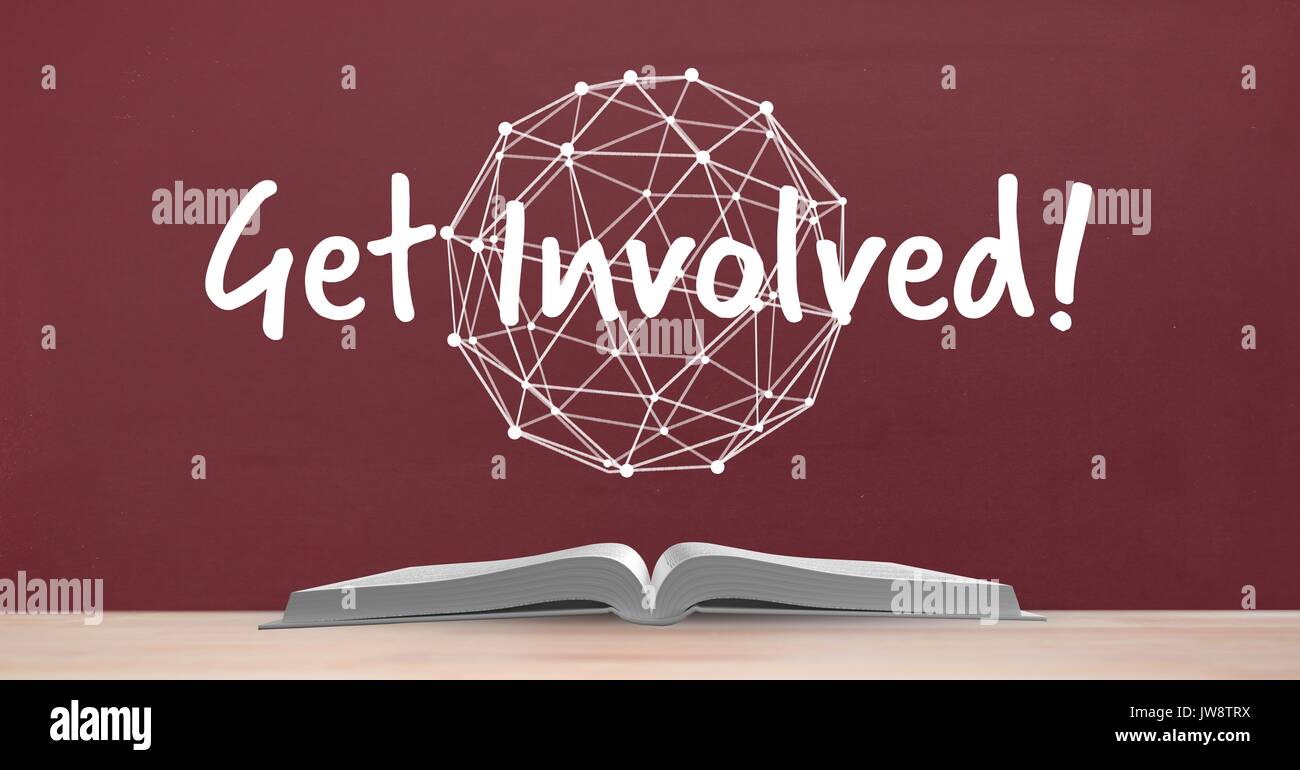 Digital composite of Book on the table against red blackboard with get ...