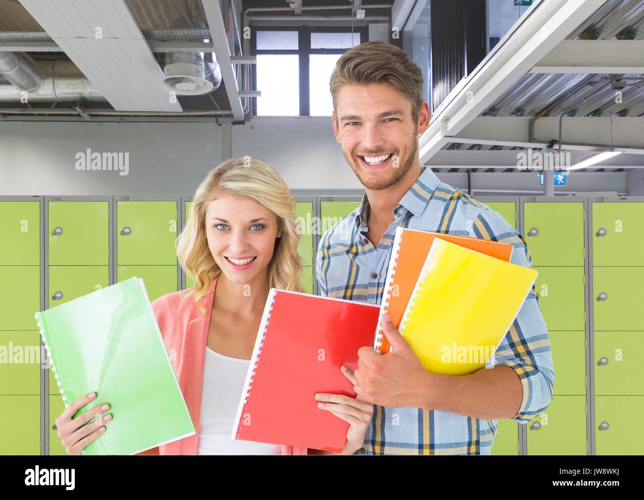 Digital composite of Students holding foldersmale student holding book ...