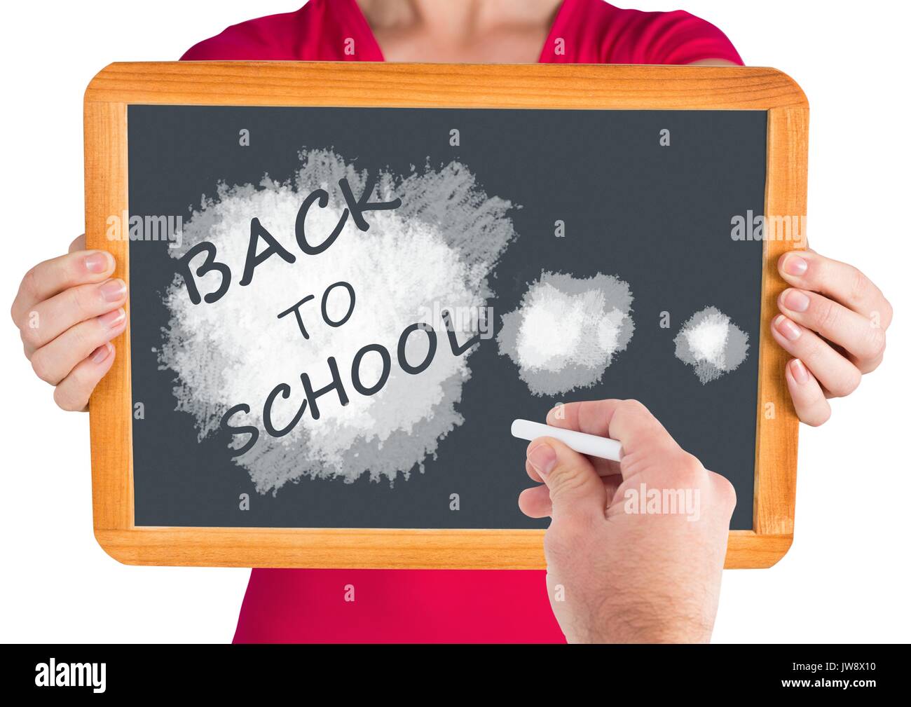 Digital composite of Hand writing Back to school text on blackboard ...