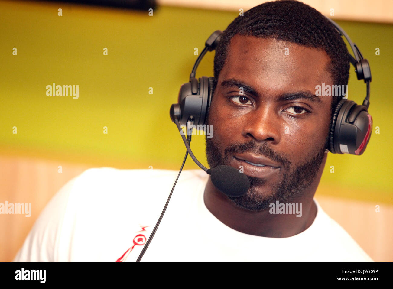 Michael Vick pictured during an interview with 97.5 The Fanatic at ...