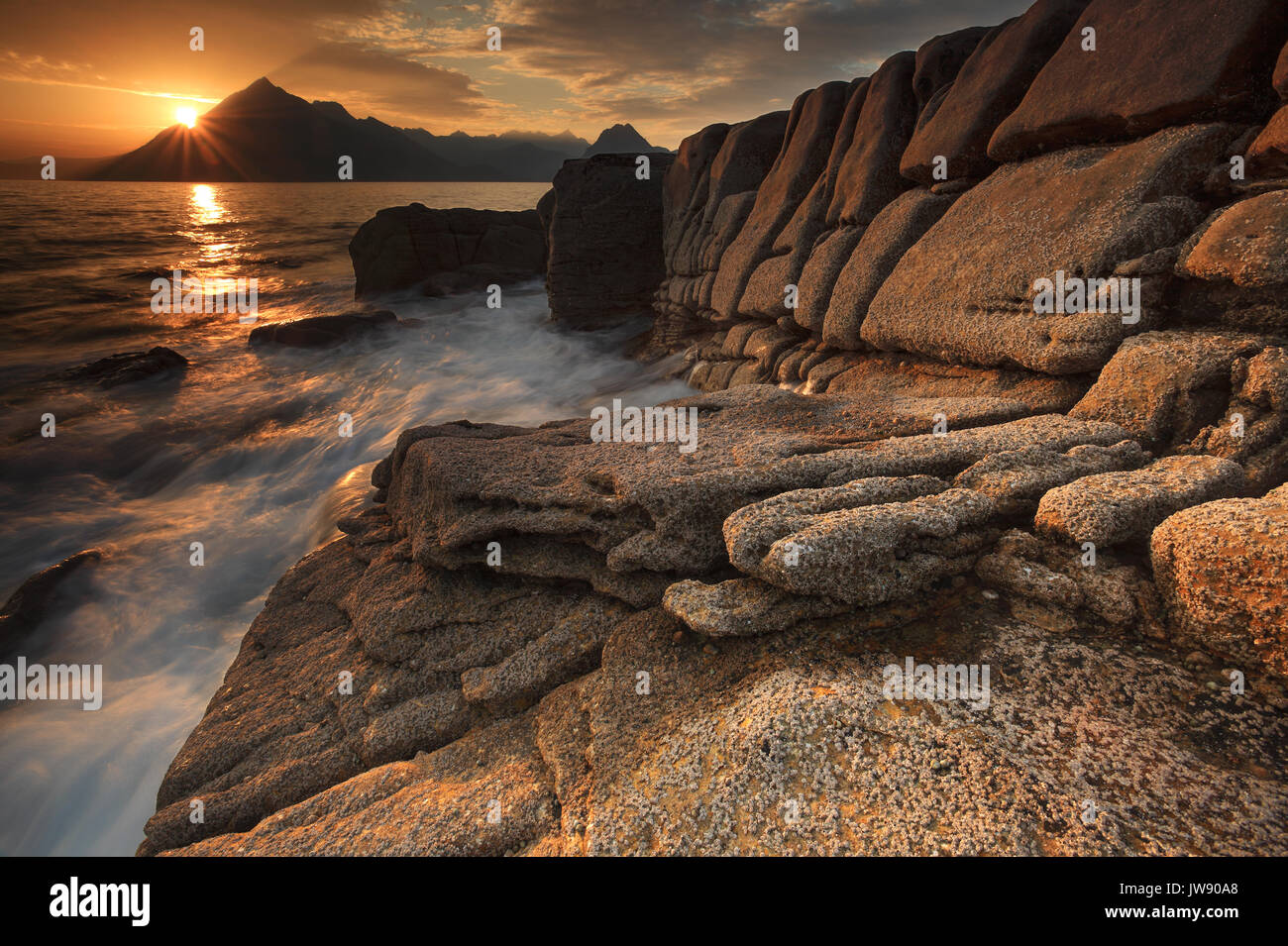 The Cuillin mountains from Elgol, Isle of Skye, with the movement of ...