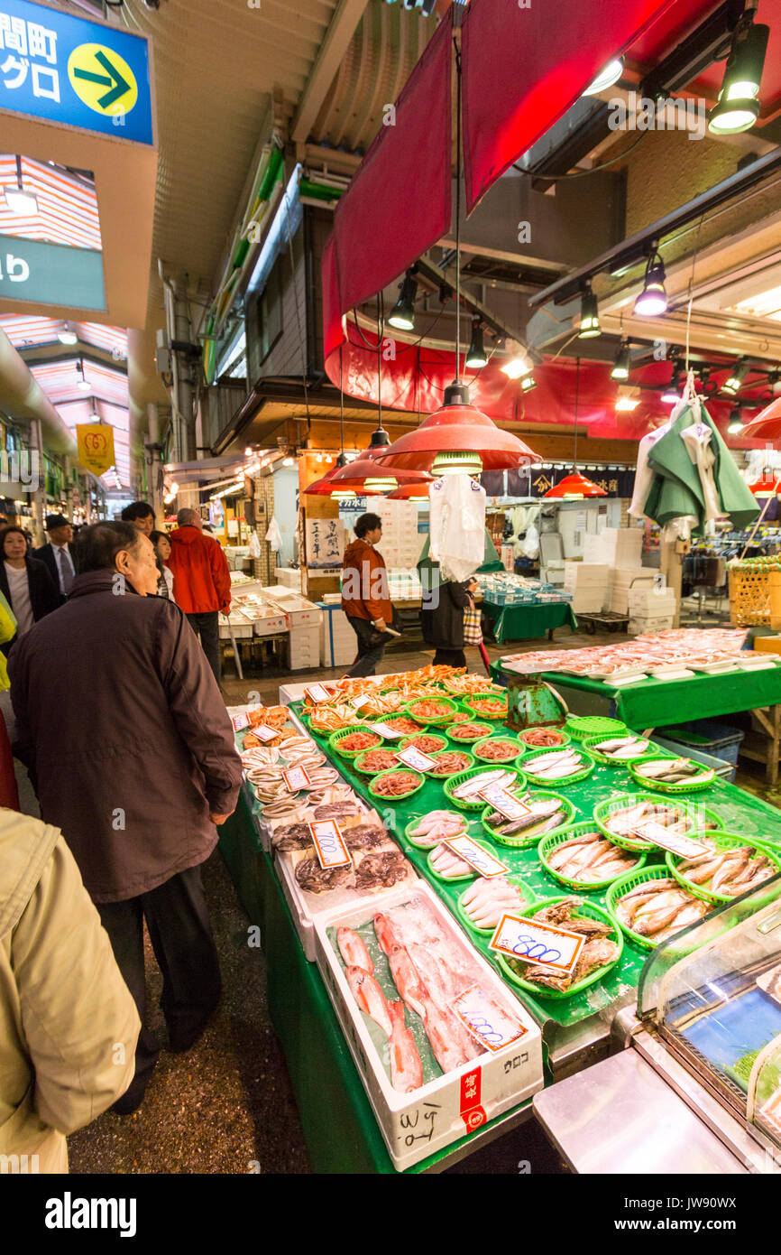 Popular Omicho indoor fresh fish market at Kanazawa, Japan. Fish stall ...