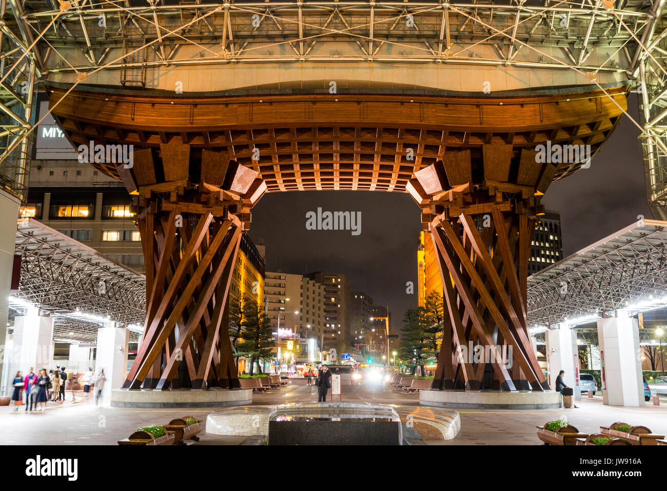 Landmark Tsuzumi gate, aka drum gate, at Kanazawa railway station Japan ...